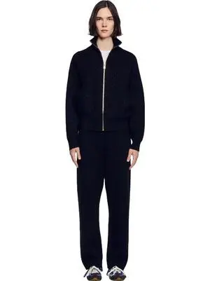 Sandro Standing Collar Strass Cardigan - Black