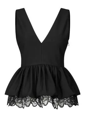 ROTATE BY BIRGER CHRISTENSEN V-neck Peplum Top - Black