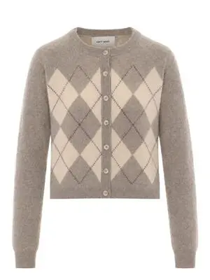 SOFT GOAT Soft Goat Argyle V-Neck Cardigan