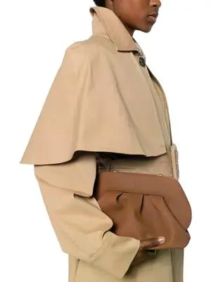 THEMOIRE Medium Bios Ruched Pebbled Clutch Bag - Brown