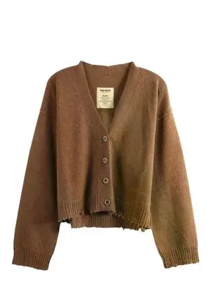 UMA WANG Distressed V-neck Cardigan Brown