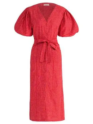 BRUNNA.CO Meghan Gingham Hemp Midi Dress In Scarlet At Nordstrom