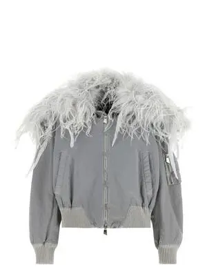 Attico The Attico Women Feather Insert Bomber Jacket Gray