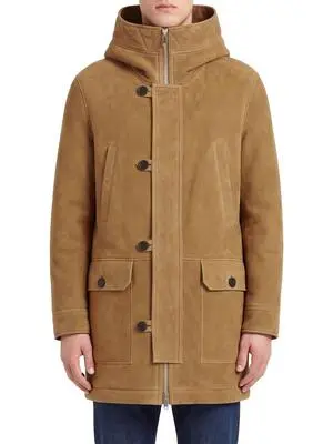 YVES SALOMON Single-breasted Suede Leather Hooded Coat