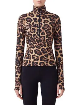 GOLDBERGH Leona Animal Print Technical Fabric Polo Neck With Zip
