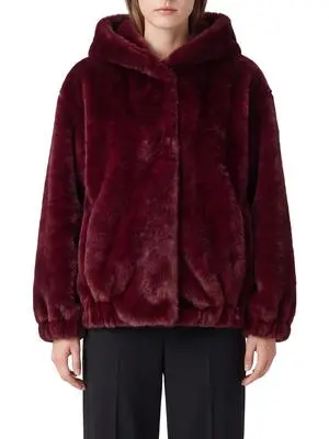 Antonelli Firenze Hooded Short Faux Fur Jacket Ruby