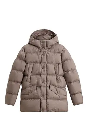 Woolrich Woolrich Horizontal Quilted Hooded Puffer Jacket With Turtleneck & Adjustable Hem Marrone