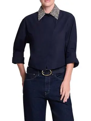 TWP New Chapter Crystal Collar Cotton Shirt - Midnight