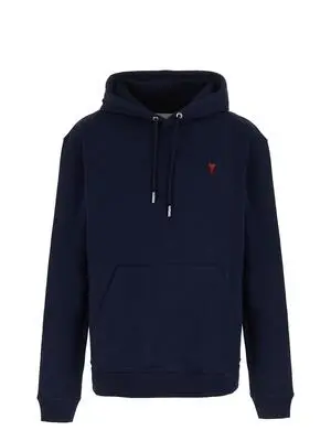 AMI Paris Ami Paris Men Blue Unisex Hoodie With Red Ami De Cœur In Fabric Multicolor