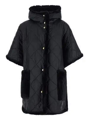 Moncler Moncler Women Black Hooded Cape With Logo Patch On The Sleeve In Tech Fabric For Women Multicolor