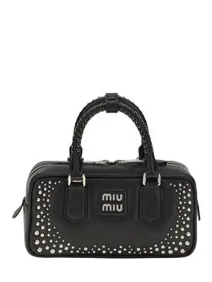 Miu Miu Arcadie Studded Leather Handbag - Black