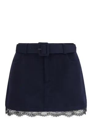 SELF-PORTRAIT Wool Shorts With Lace - Blue