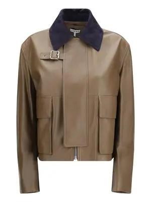 Loewe Cropped Nappa Leather Jacket - Brown