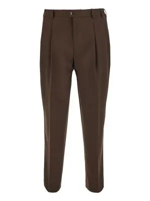 LEPLAIN Leplain Men Brown Pants With Front Pleats And Belt Loops In  Fabric For Men