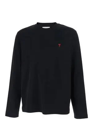 AMI Paris Ami Paris Men Long Sleeve T-Shirt With Ami De Coeur Logo On The Front In Black Cotton For Men Black