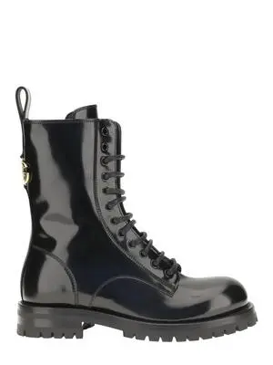 Dolce & Gabbana Leather Lace-up Booties - Black