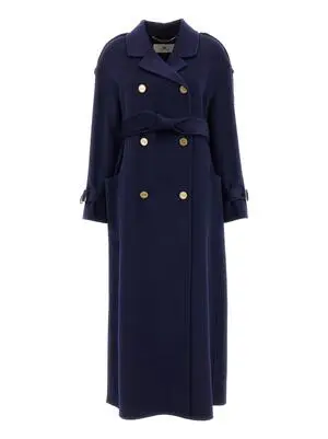 Elisabetta Franchi CAPPOTTO LUNGO DOPPIOPETTO CON CINTURA Blu