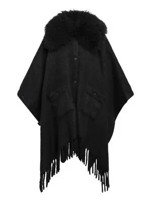 Moncler Moncler Grenoble Black Cape In Wool, Mohair And Alpaca Blend With Shearling Collar Women Black