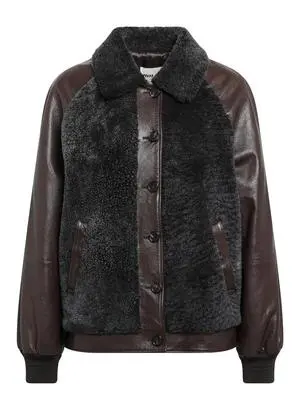 MIU MIU Miu Miu Brown Leather Blouson Jacket With Grey Shearling Women
