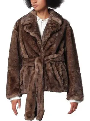STAND STUDIO Stand Studio Brown Silena Jacket In Faux Fur With Belt Women Cream