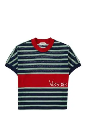 Versace Versace Women T-Shirt In Cotone A Righe Con Logo Multicolor