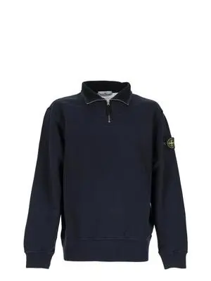 Stone Island Stone Island Men Felpa Con Zip Corta E Patch Logo Blue