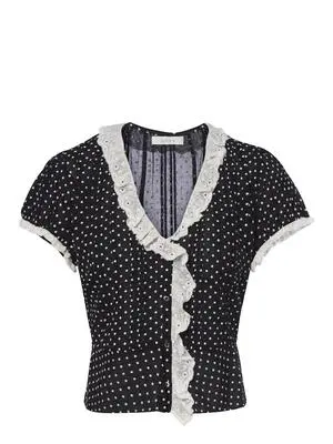 DÔEN Dôen Orella Polka-dot Cotton Voile Top Black