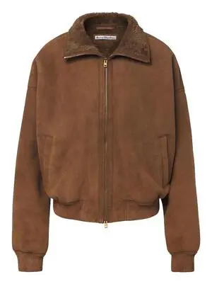 Acne Studios Shearling-lined Suede Bomber Jacket Brown