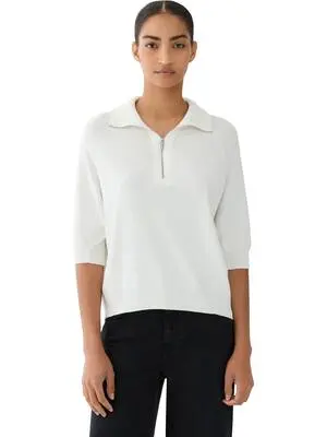 LAFAYETTE 148 NEW YORK Matte Crepe Half Zip Short Sleeve Sweater