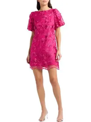 ELIZA J Embroidered Puff Sleeve Shift Minidress