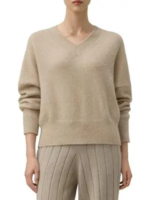 Lilysilk Lurex-silk-cashmere V-neck Sweater Camel