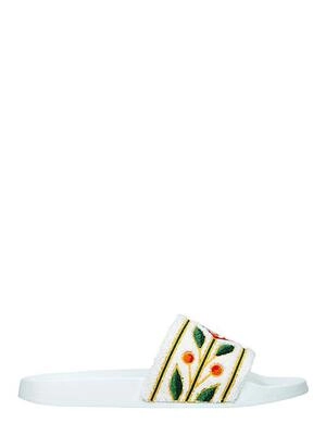 Casablanca Embroidered Terry And Rubber Pool Sliders White/comb