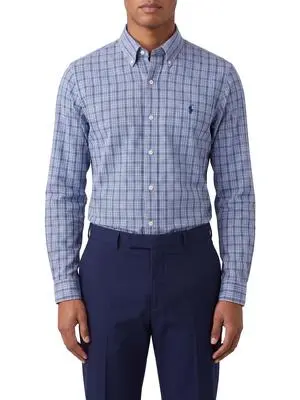 Polo Ralph Lauren Slim Fit Chequered Cotton Shirt With Button-down Collar Blue