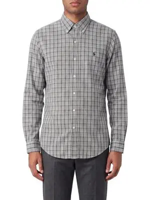 Polo Ralph Lauren Slim Fit Chequered Cotton Shirt With Button-down Collar Grey