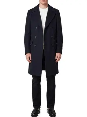 Tagliatore Knee-length Double-breasted Coat In Virgin Wool And Cashmere Blue