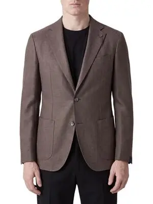SANTANIELLO Classic Single-breasted Blazer In Wool Blend With Patch Pockets Brown