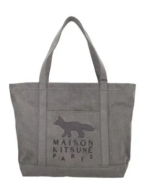 Maison Kitsuné Maison Kitsuné Profile Fox Large Cotton Tote Handbag Grey