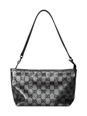 GUCCI Small Pouch With Strap, Silver, Original Gg Fabric