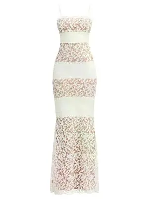 Herve Leger Marielle Guipure Lace-overlay Bandage-knit Maxi Dress Neutrals