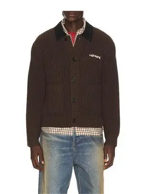 We11Done Contrast Collar Knit Cardigan - Brown