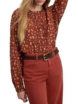 Veronica Beard Lollie Floral Button-front Blouse - Rust Multi