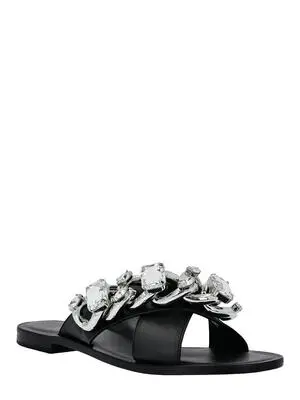 Philipp Plein Leather Sandals Flat Chains - Black