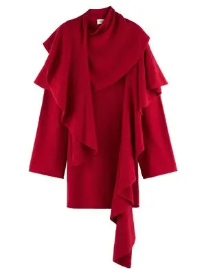 Arakii Exclusive Ruffled Scarf Wool-Blend Mini Dress Red