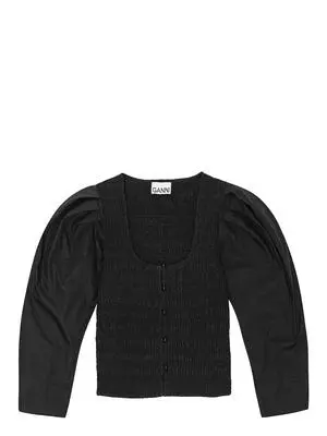 GANNI Cotton Poplin Smock Blouse - Black