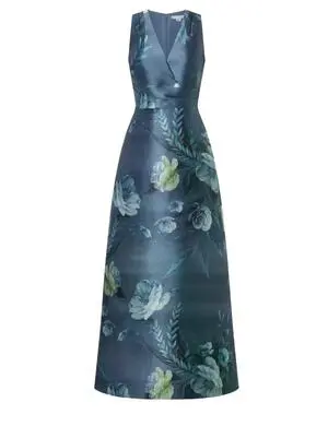 KAY UNGER Rosalind Floral-print Gown Blue