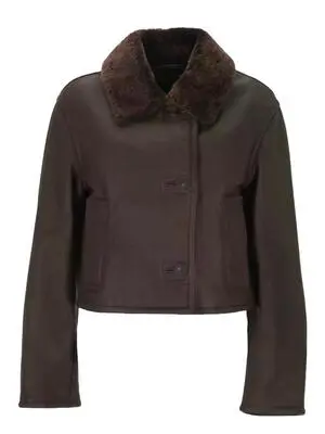 JOSEPH Liri Shearling-collar Leather Jacket Brown