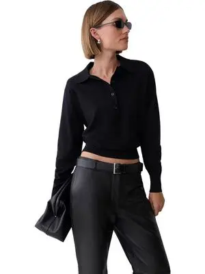 Meshki Logan Knit Top With Shoulder Pads Black