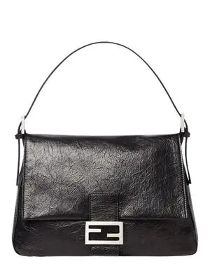 Fendi Fendi Flap 26325 Leather Shoulder Bag Black