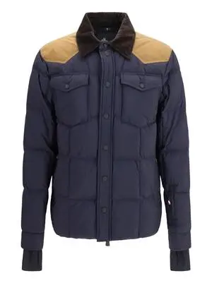 Moncler Geltech Down Ski Jacket With Corduroy Trim Blue