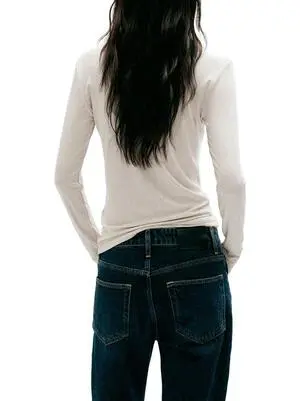 Mango Long Sleeve Fitted T-shirt Ecru